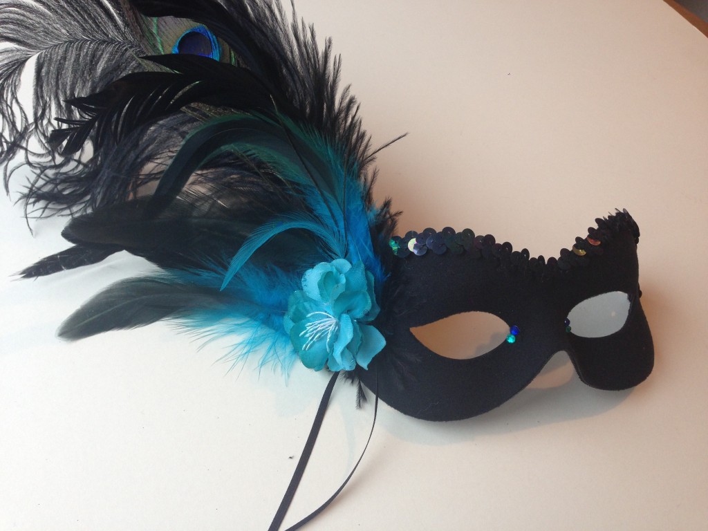 Turquoise & black feather mask - Masque Boutique Masquerade Masks