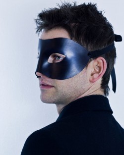 Men's Black Leather Columbina Venetian Masquerade Mask