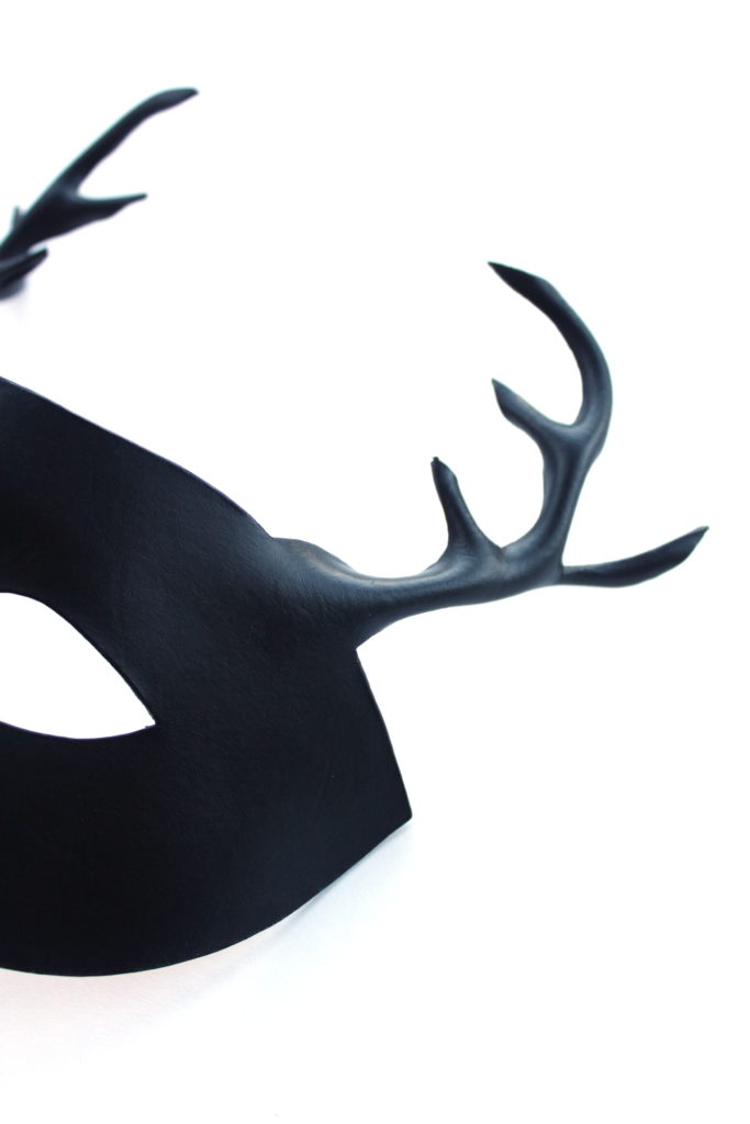 Black Genuine Leather Horned STAG Masquerade Mask