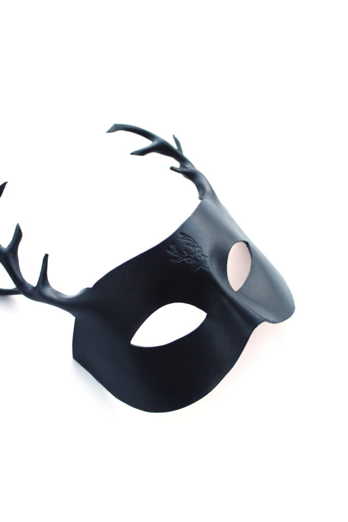 Black Genuine Leather Horned STAG Masquerade Mask