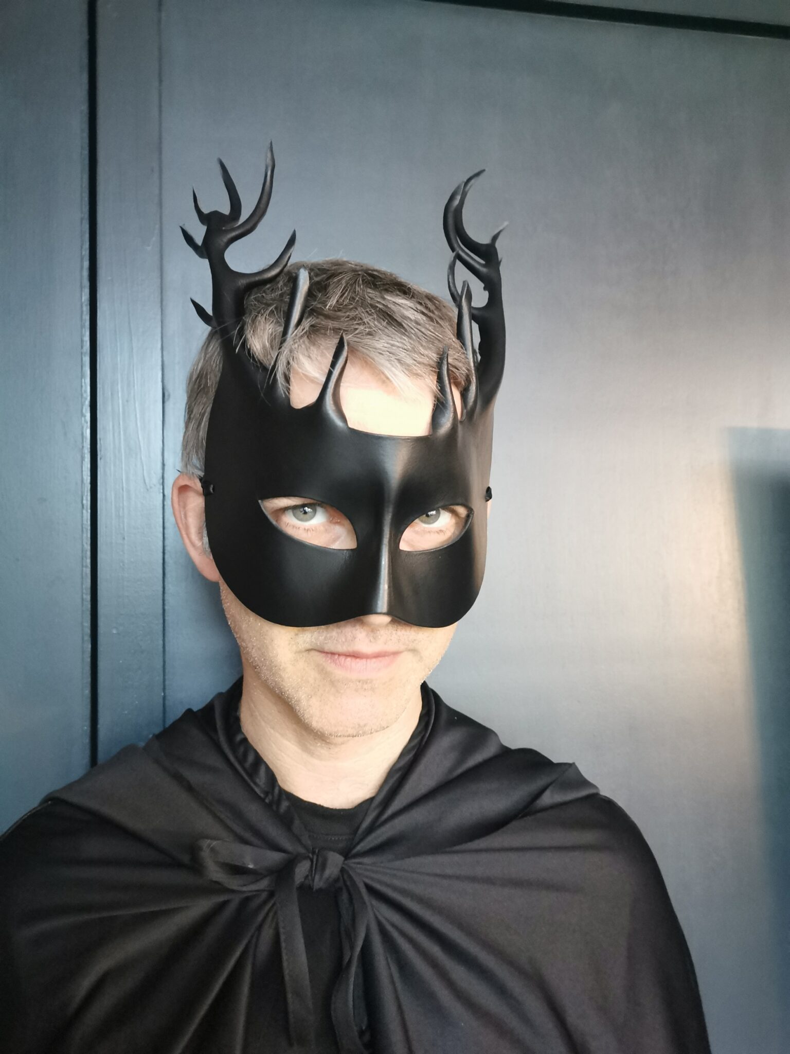 Men's Black Leather Horned Stag Mask - Masque Boutique Masquerade Masks