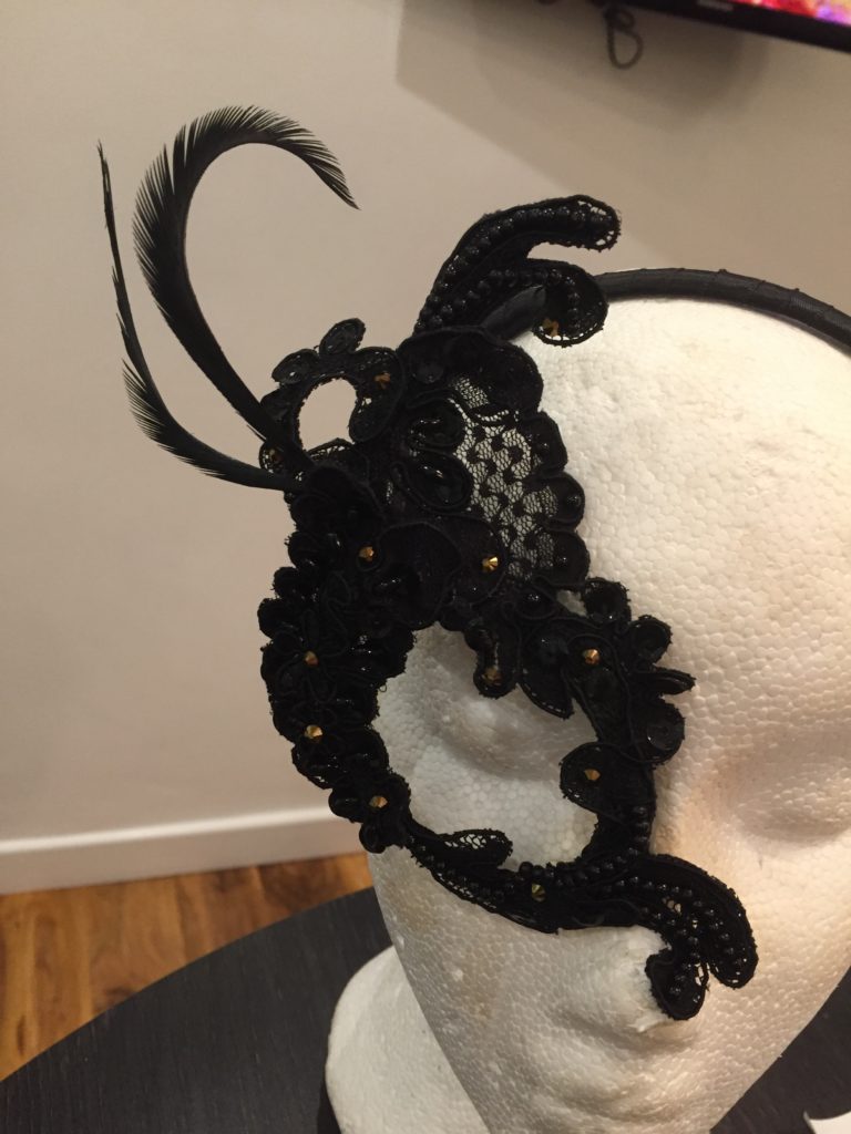 one-eye-black-lace-headband-mask - Masque Boutique Masquerade Masks
